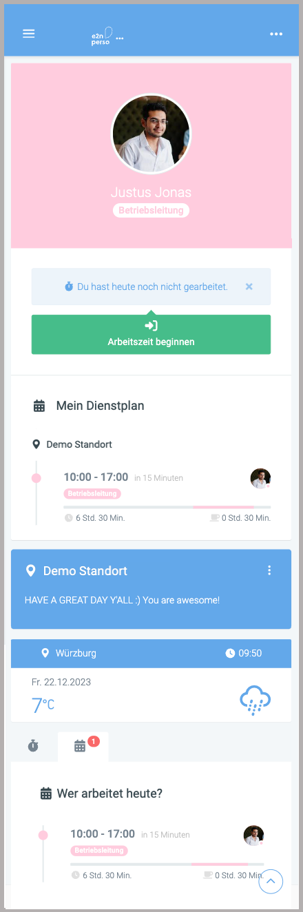 e2n perso: Startseite - Mein Tag